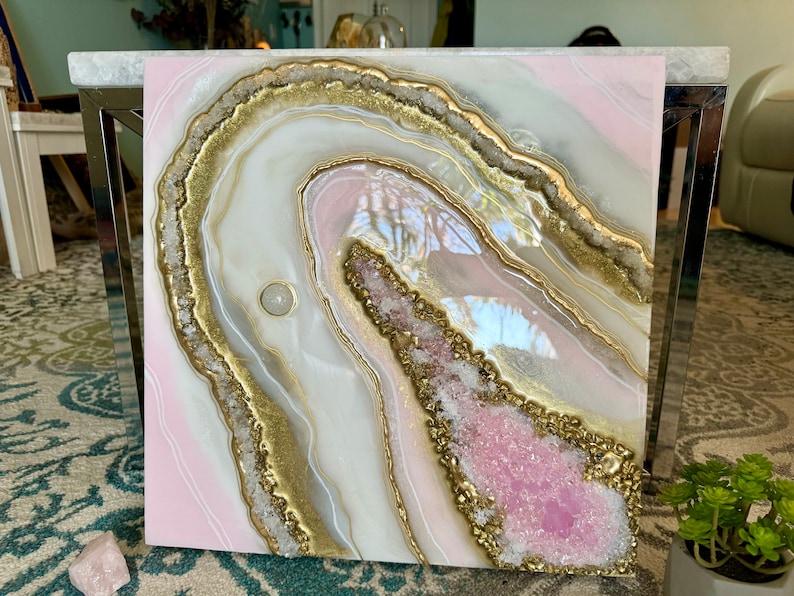 Pink & Gold Geode Art - Etsy