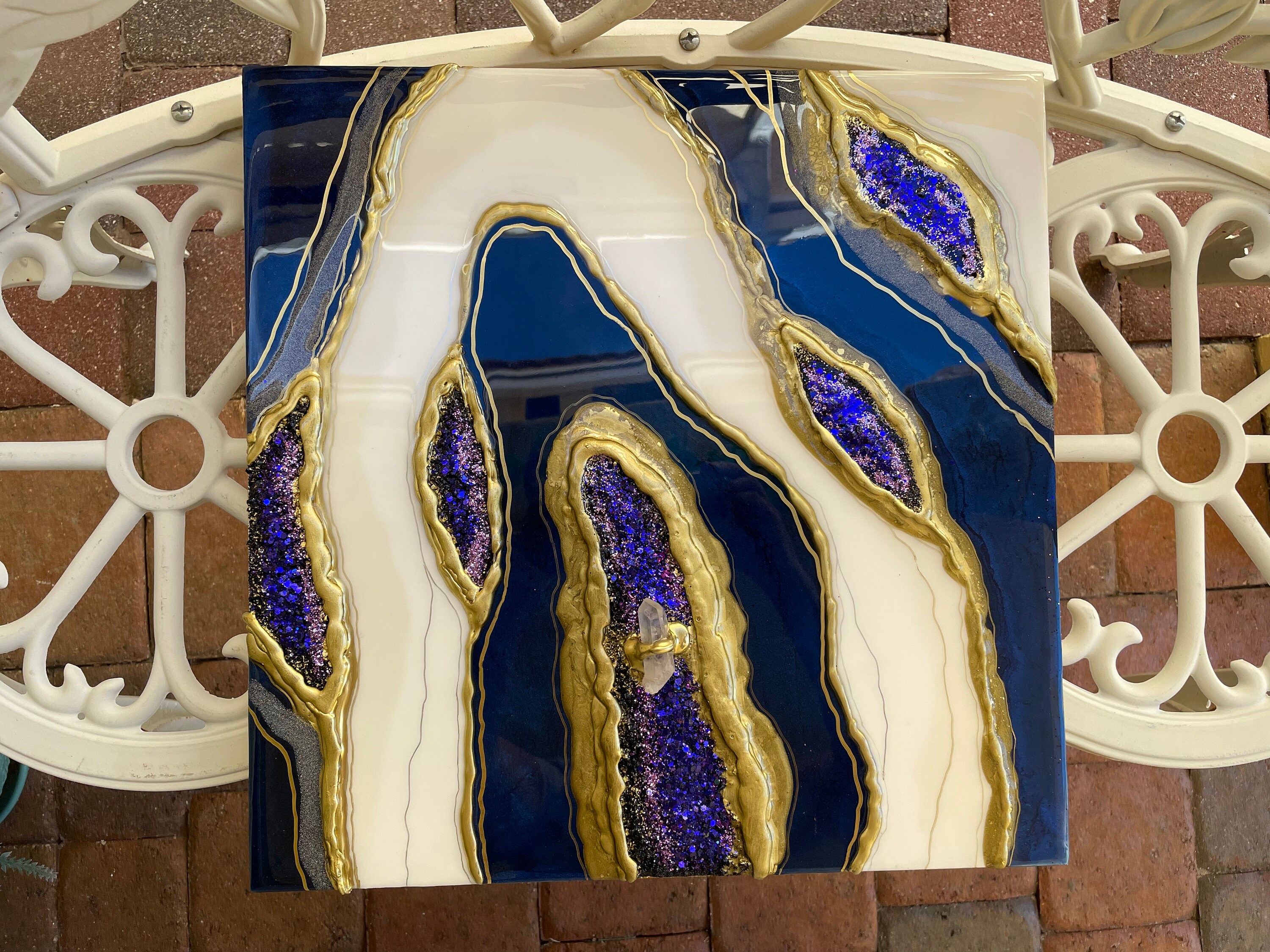 Blue, White & Gold Geode Art II, Geode Painting, Resin Geode Art With ...