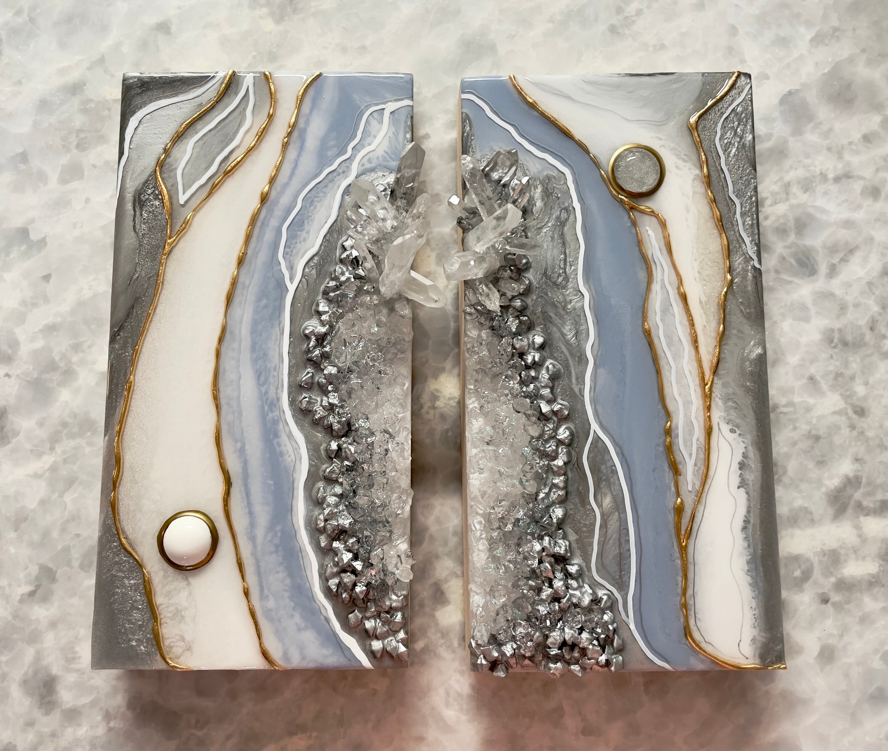 Blue, White & Silver Geode Art (pack of 2) - Etsy