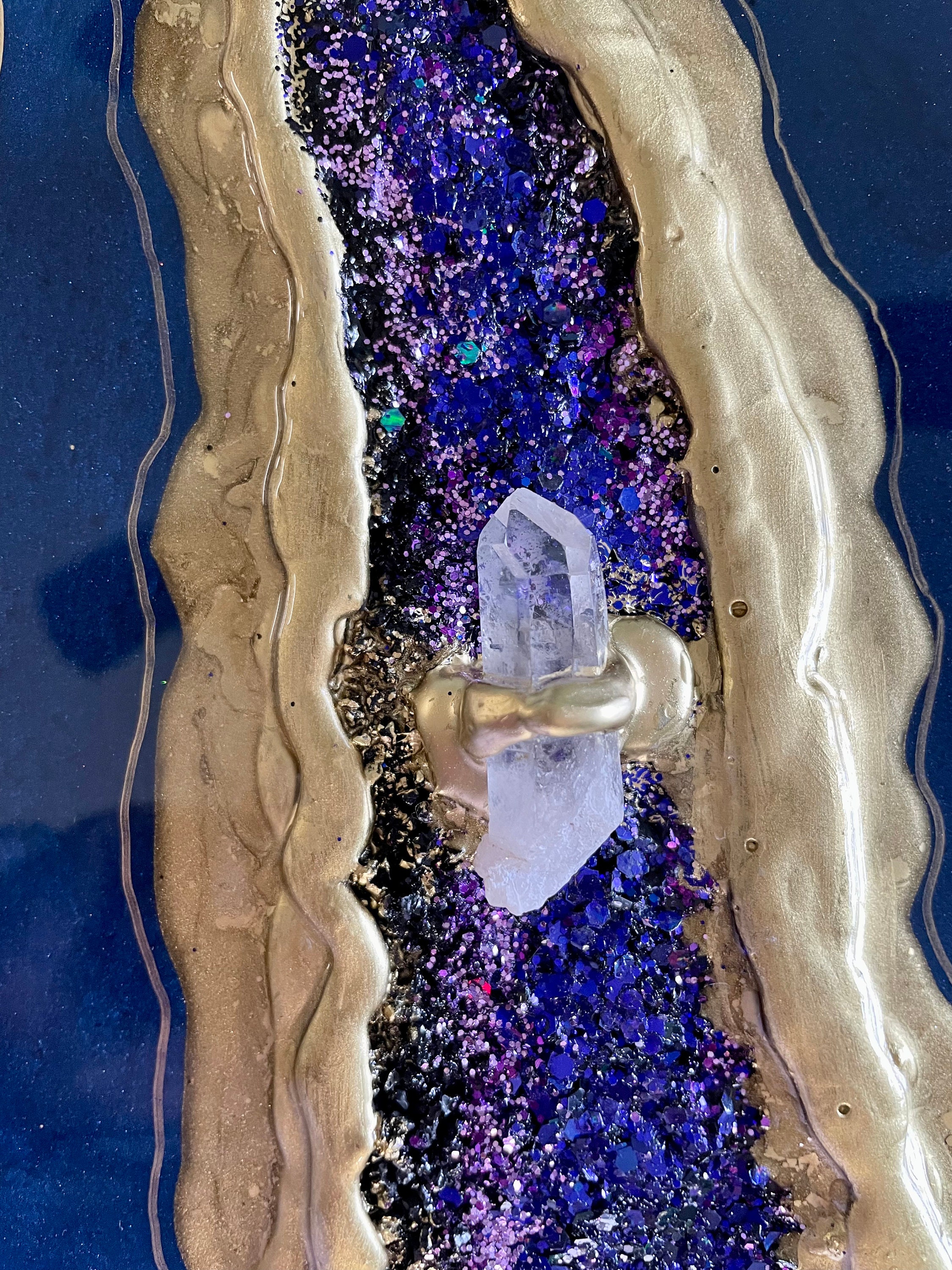 Blue, White & Gold Geode Art II, Geode Painting, Resin Geode Art With ...