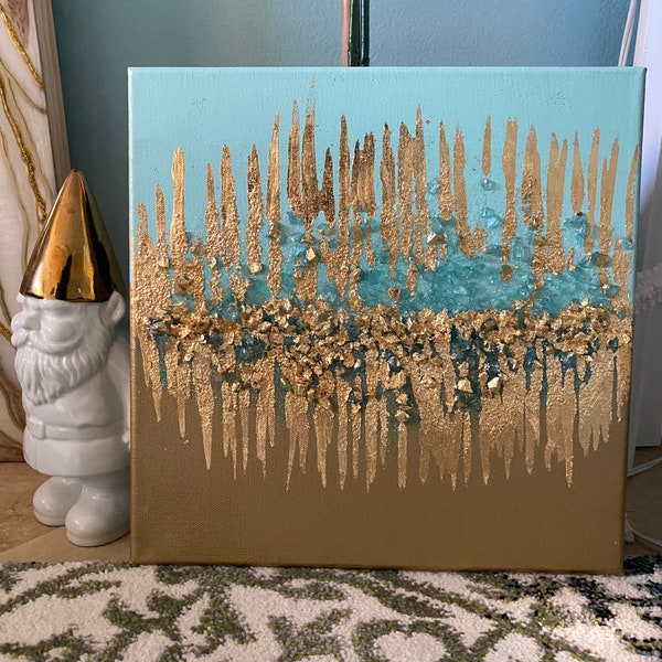 Pink & Gold Geode Art Small set of 2 - Etsy