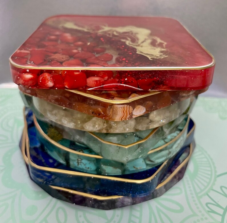 Resin Coaster With Gemstones, Chakras - Etsy