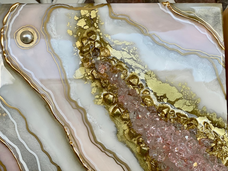 Pink & Gold Geode Art Small set of 2 - Etsy