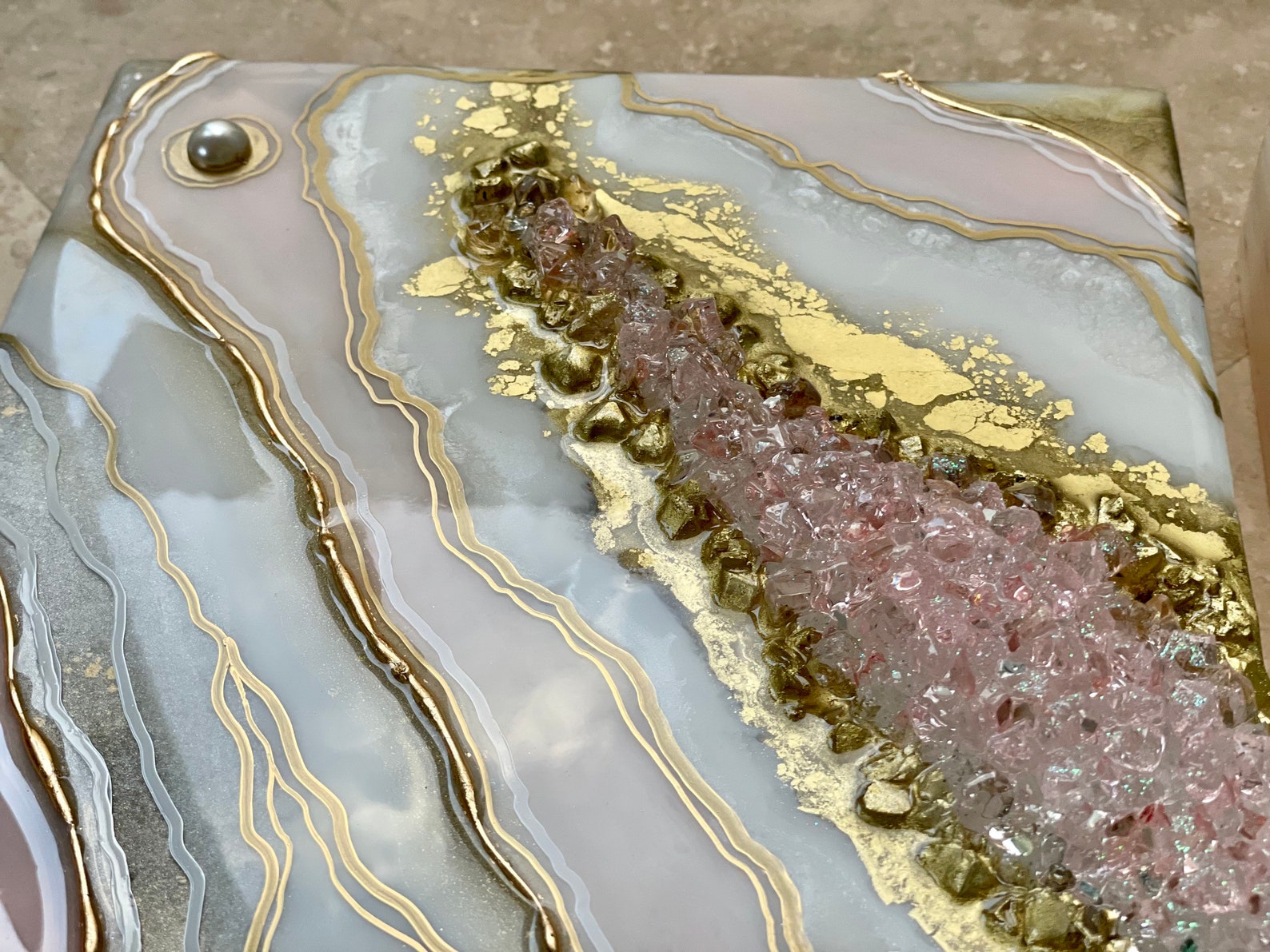 Pink & Gold Geode Art Small set of 2 - Etsy