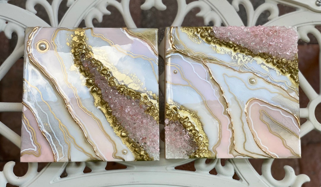Pink & Gold Geode Art Small (set of 2) - Etsy