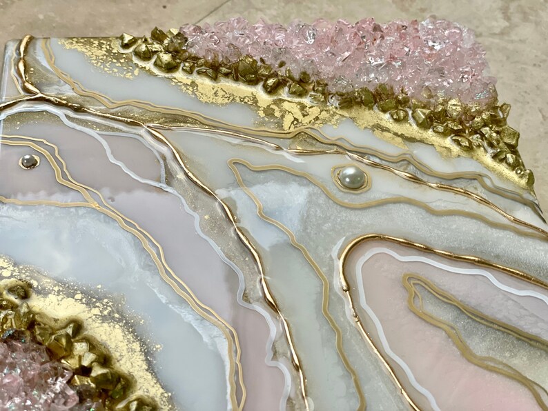 Pink & Gold Geode Art Small set of 2 - Etsy