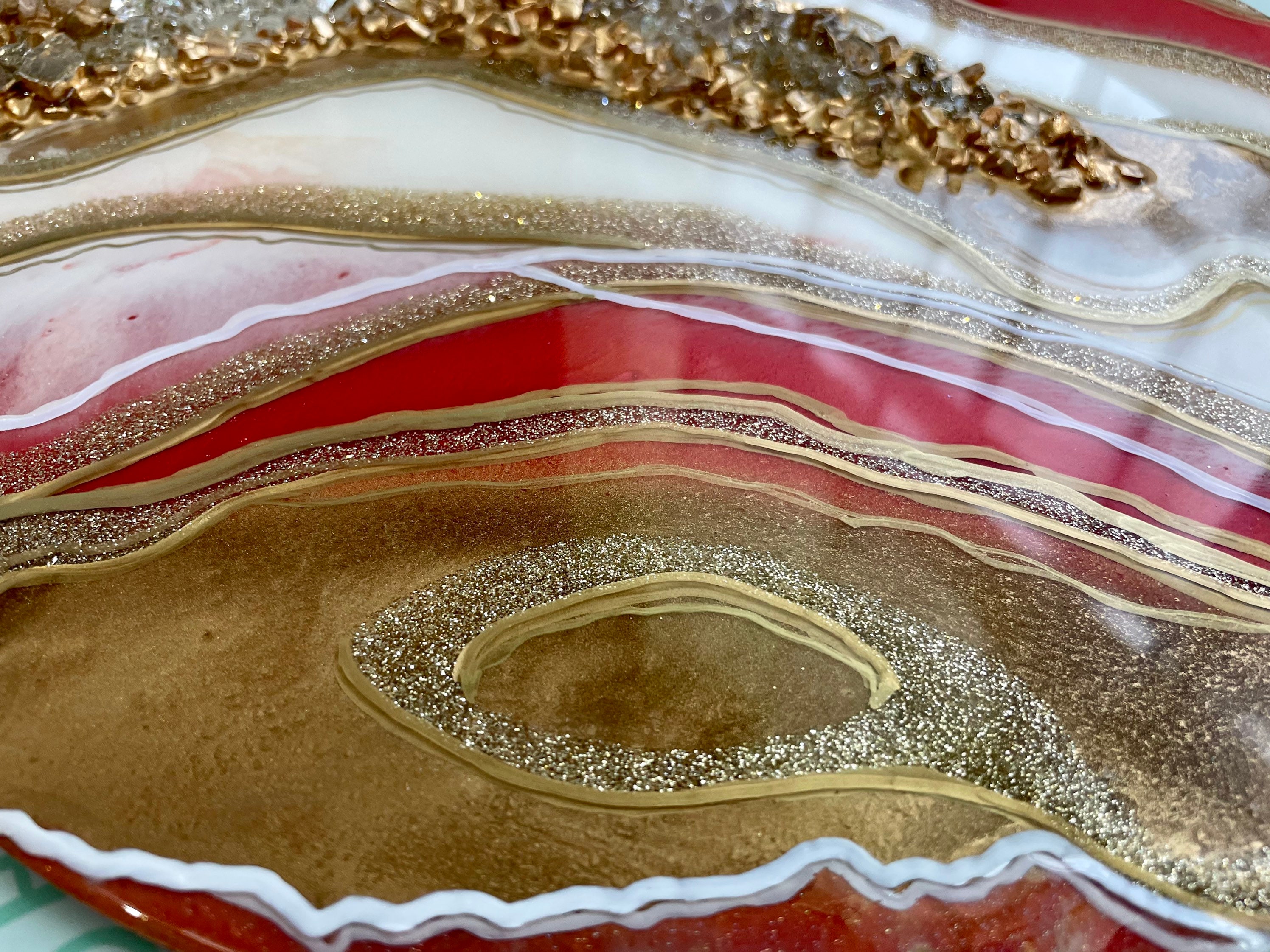 Red, White and Gold Geode Art - Etsy