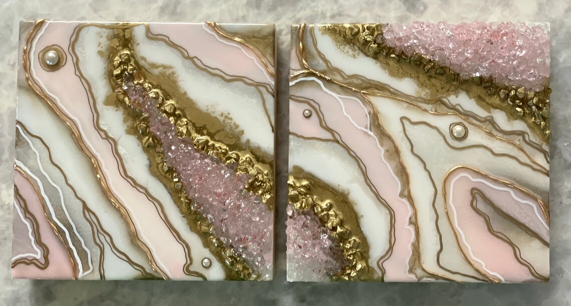 Pink & Gold Geode Art Small set of 2 - Etsy
