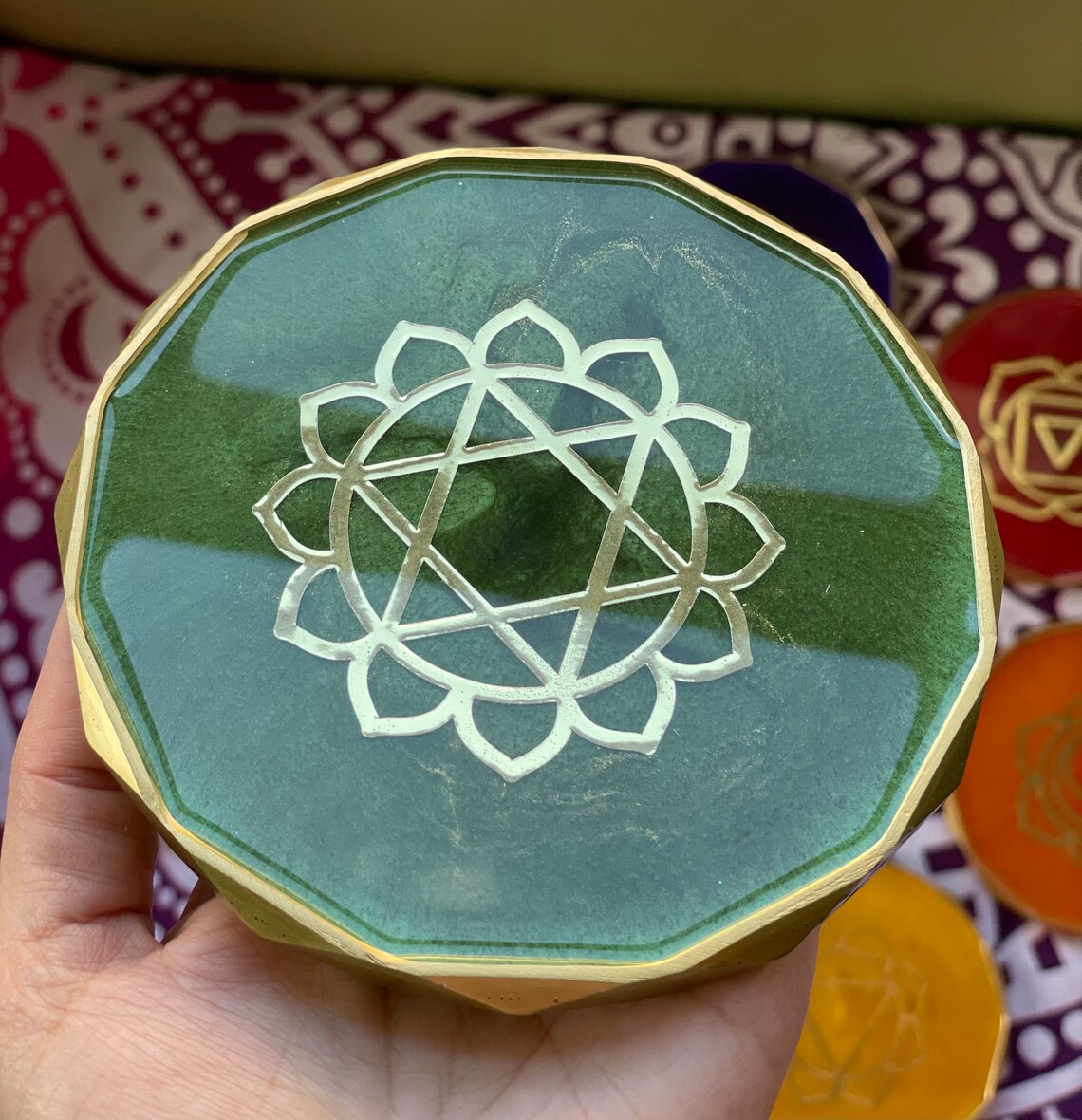 Chakra Candle Holder Chakra Coaster Resin - Etsy