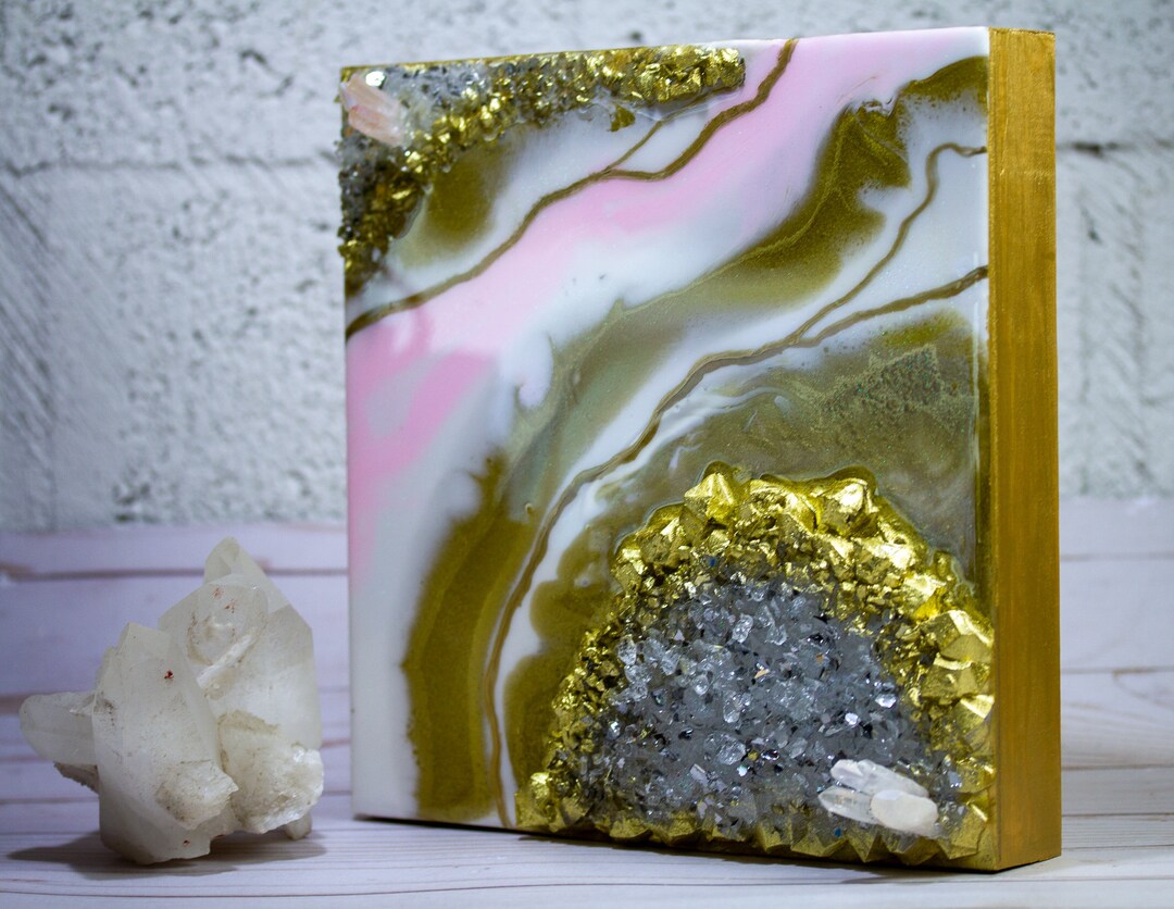 Pink & Gold Geode Art, Geode Painting, Resin Geode Art With Crystals - Etsy
