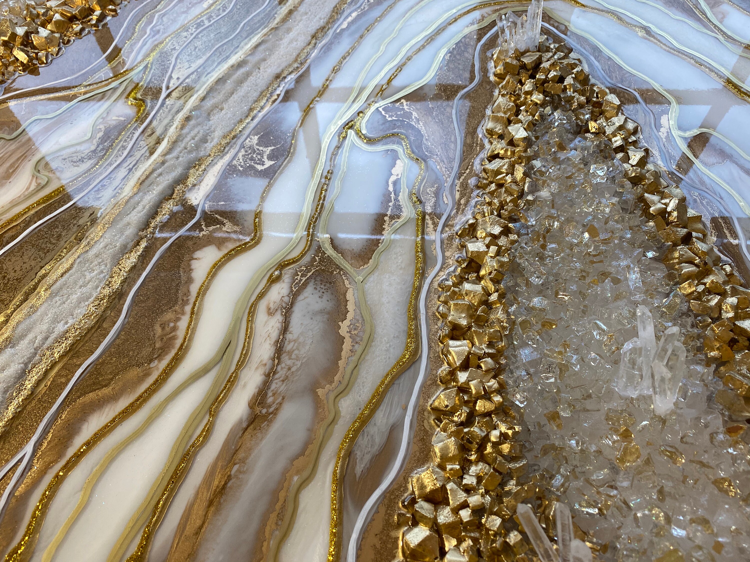 Large White & Gold Geode Art Geode painting Resin Geode Art - Etsy.de