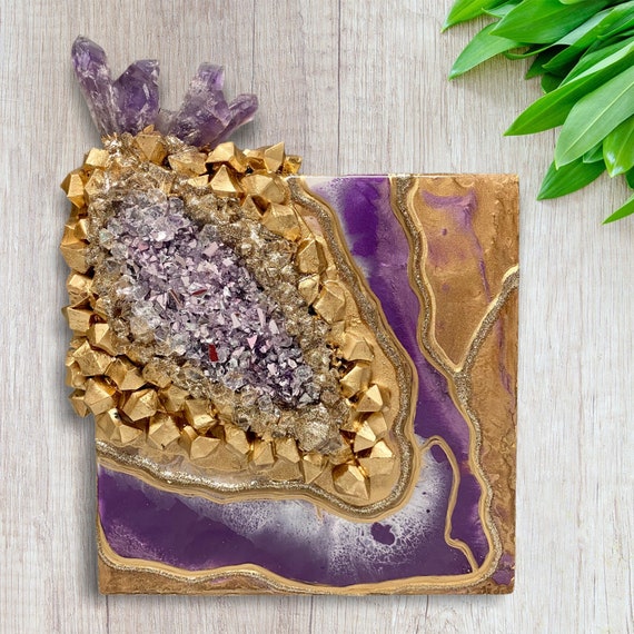 Amethyst Mini Geode Art Resin Geode Art With Crystals | Etsy