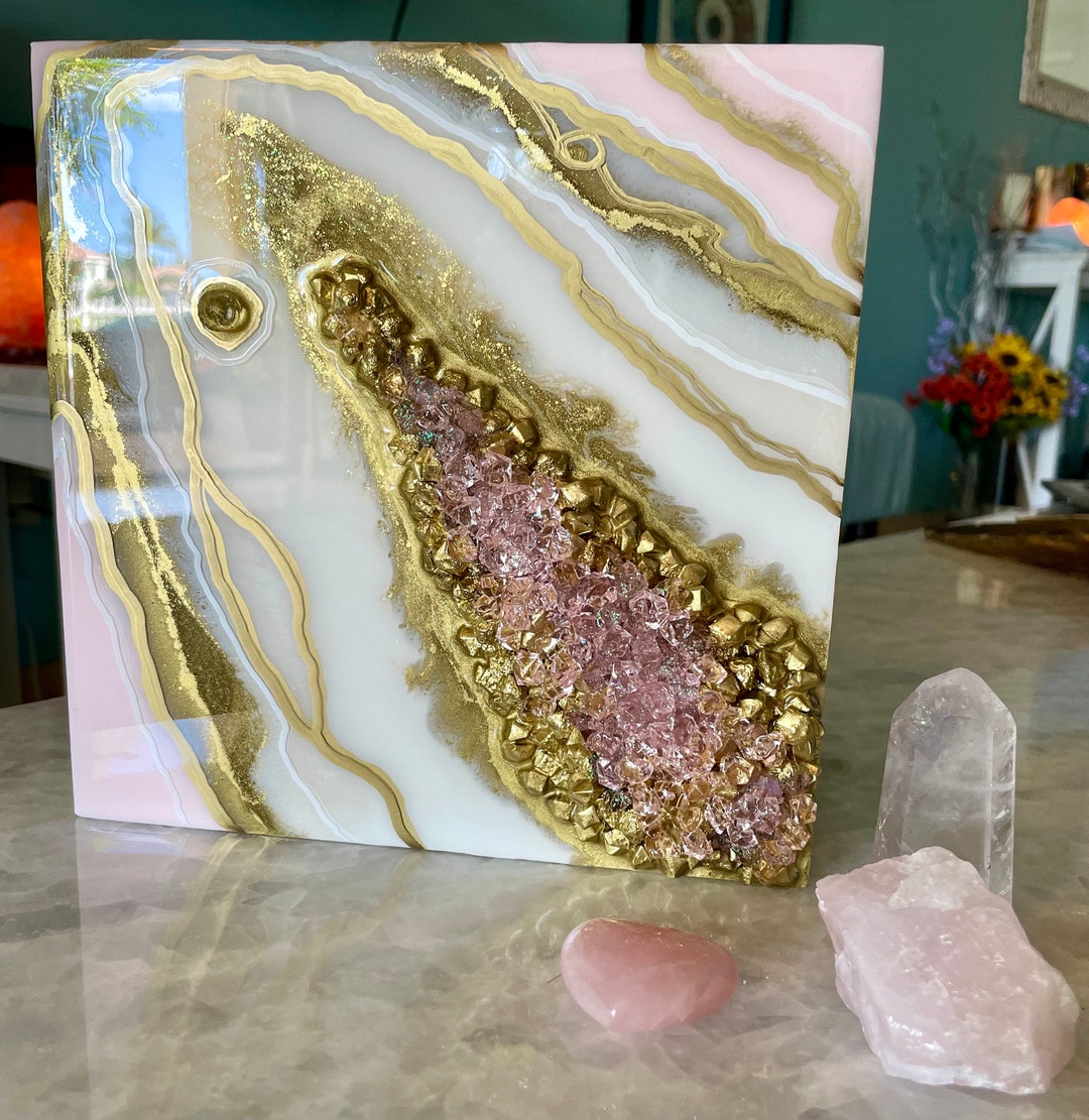 Pink & Gold Geode Art Small - Etsy