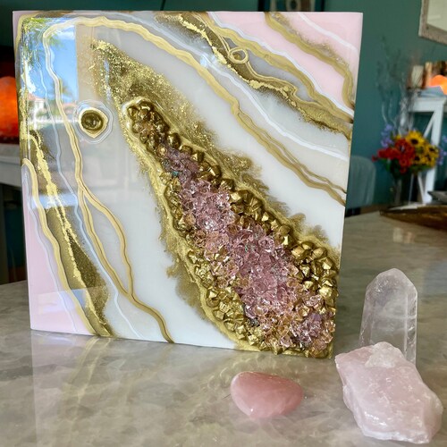 Blue White & Gold Geode Art Geode Painting Resin Geode Art - Etsy