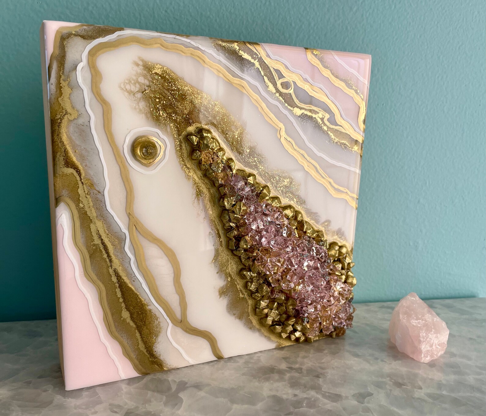 Pink & Gold Geode Art Small - Etsy
