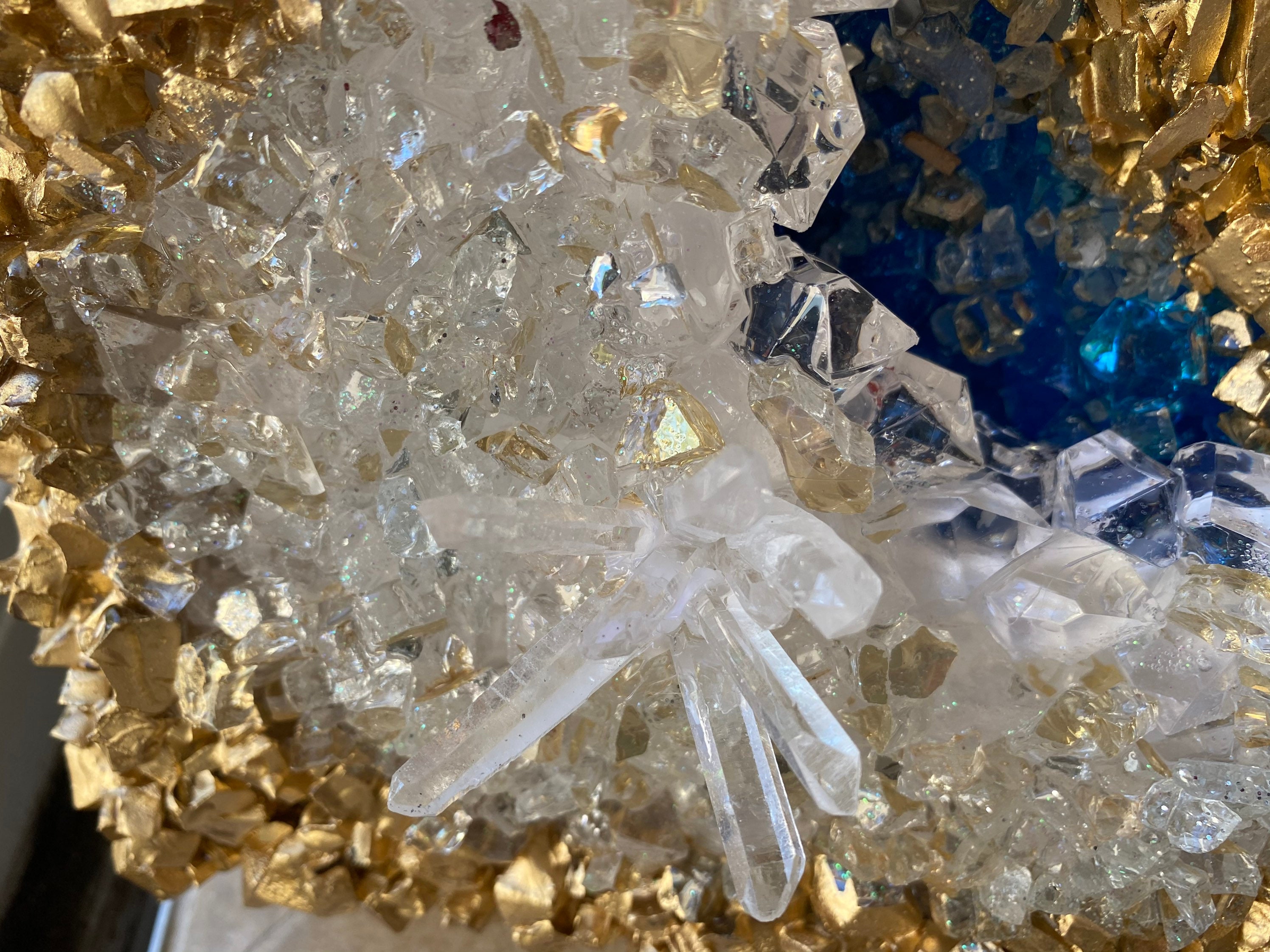 3D Blue, Teal and Gold Geode Art, Geode Painting, Resin Geode Art With ...