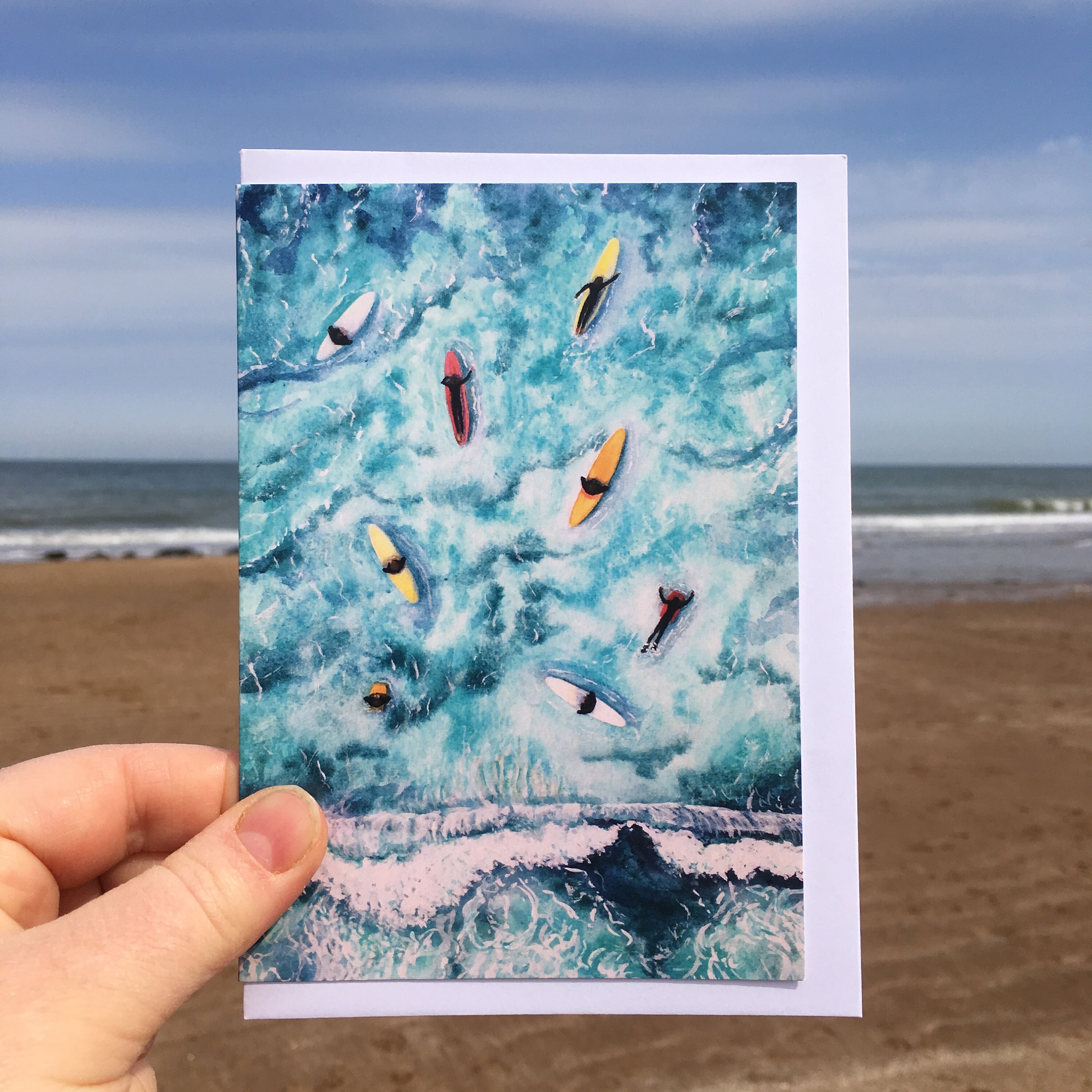Socially Distanced Surfers Art Greetings Card, Beach Card, Surf Card ...