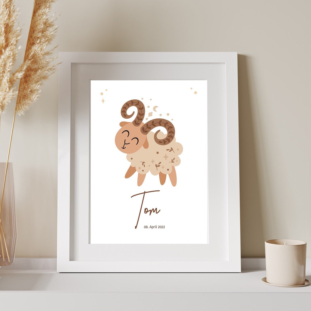 Zodiac Print aries in DIN A4, Customizable With Name and Date of Birth ...