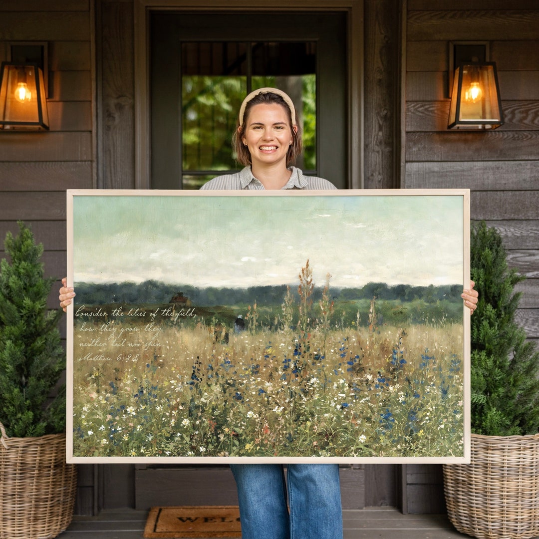 Large Christian Wall Art Vintage Scripture Art Consider the Lilies of ...