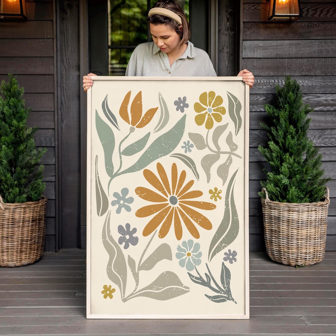 Framed Floral Canvas: Boho Botanical Wall Art | F608 - Etsy