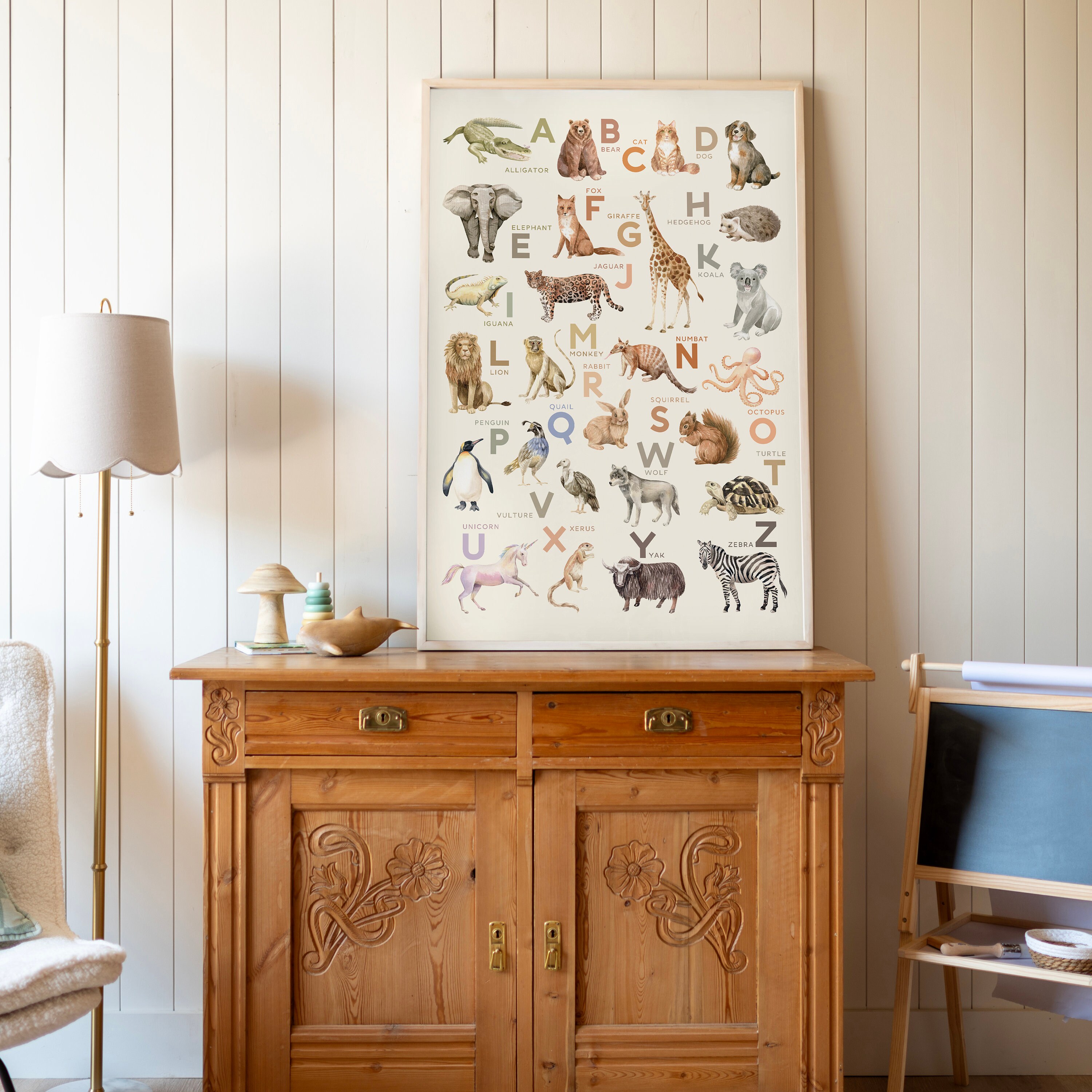 Animal Alphabet Poster | Watercolor Nursery Decor Art, Cotton Canvas ...