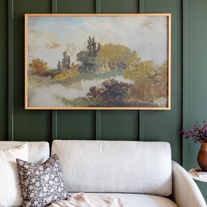 Framed Fall Landscape Painting Print: Vintage Oil on Cotton Canvas ...