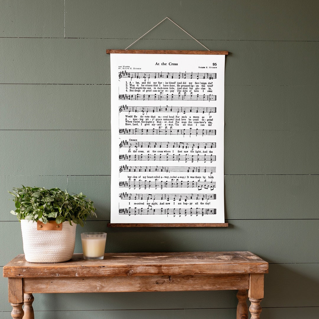 At the Cross Hymn Sheet Sign | Music Sheet Signs | Hymnal Canvas Sign ...