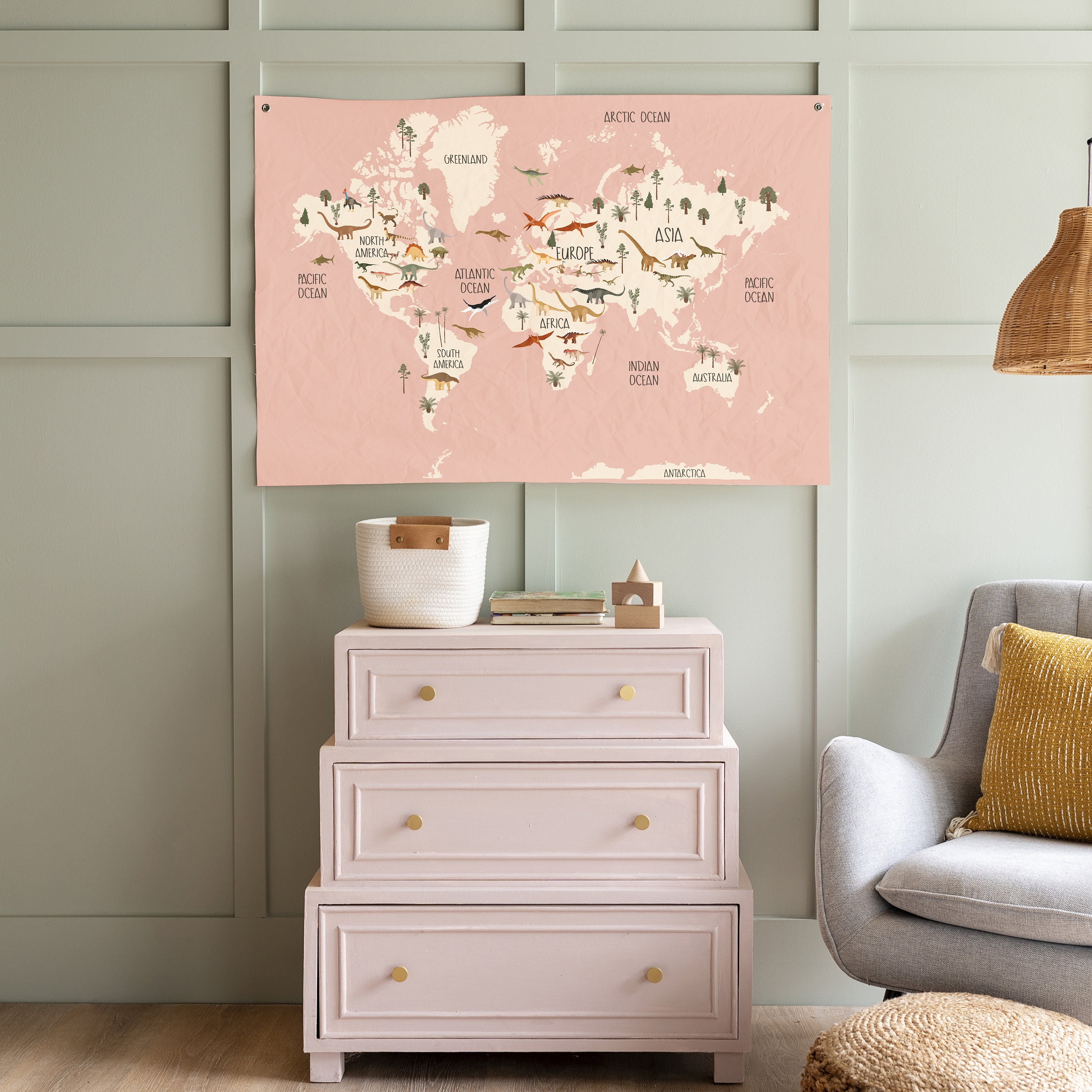 Dinosaur World Map Flag Kids Room Map Dinosaur Themed - Etsy