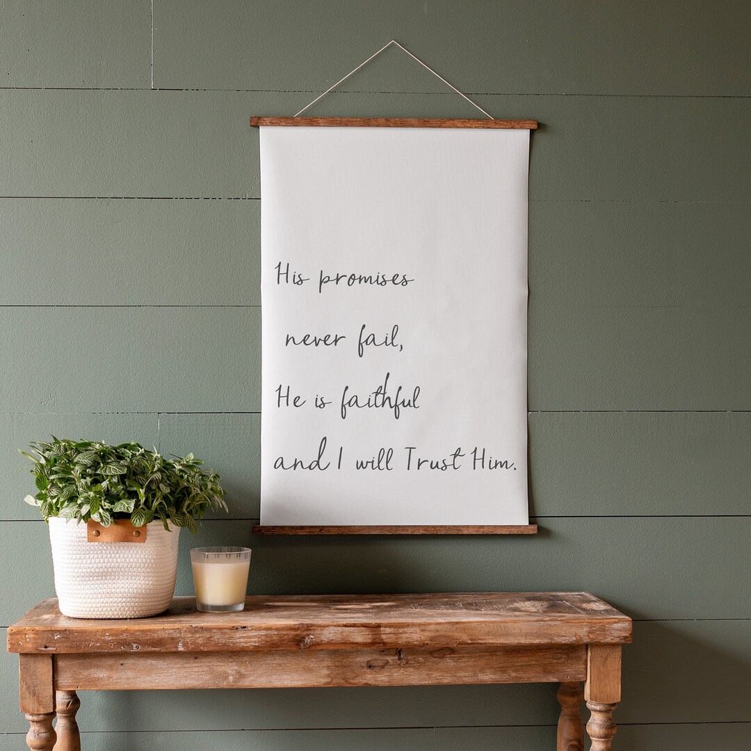 Living Room Sign | His Promises Never Fail | Canvas Hanging | Scripture ...
