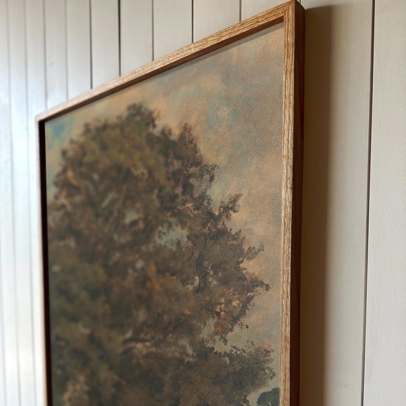 Vintage Tree Wall Art | Large Canvas Framed Vertical Living Room Oil ...