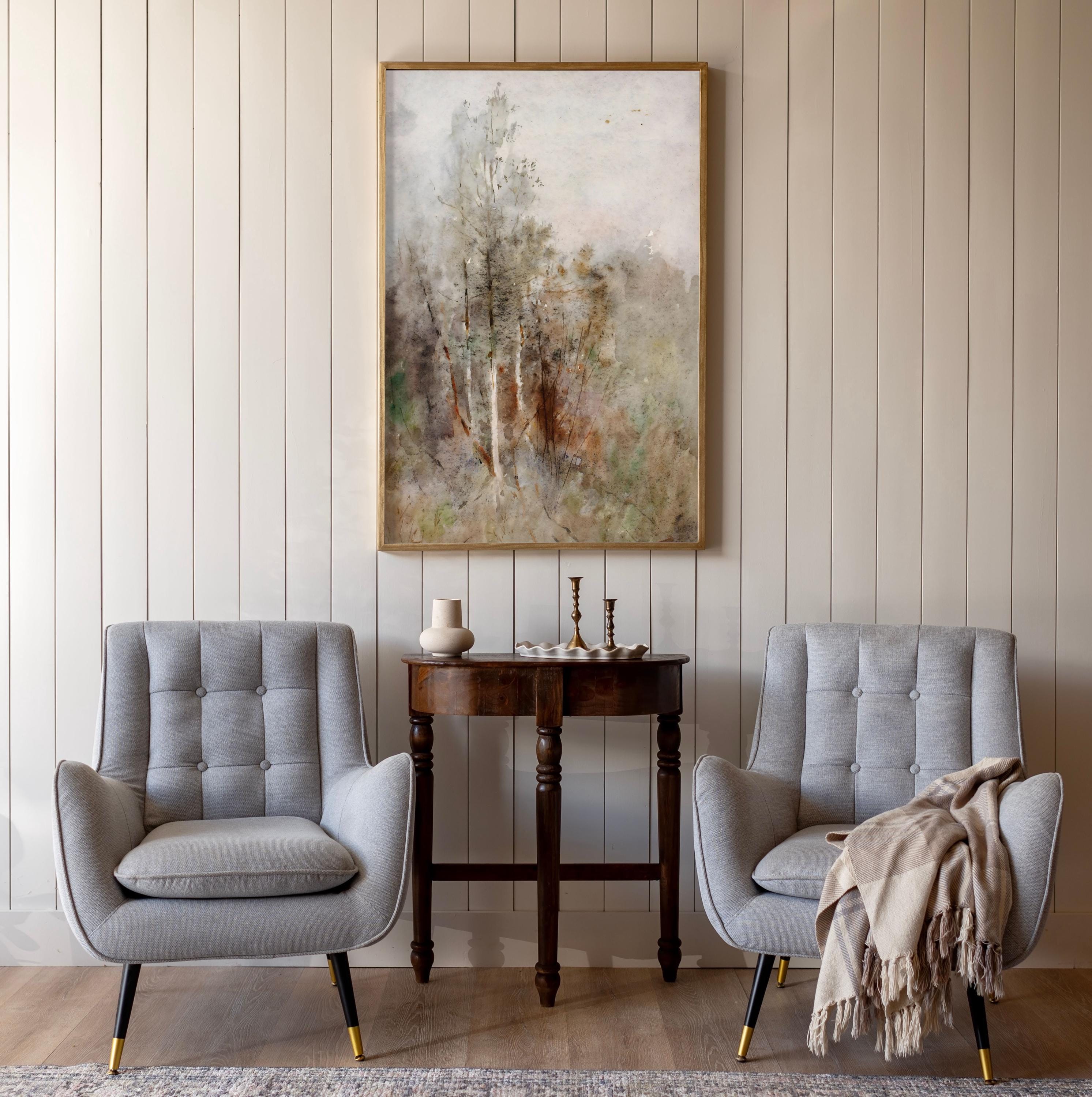 Framed Abstract Tree Art: Vintage Cottagecore Cotton Canvas Print ...