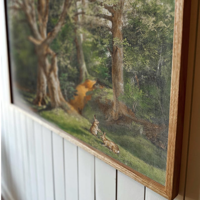 Framed Woodland Animal Canvas Art: Vintage Nature Oil Painting Print ...