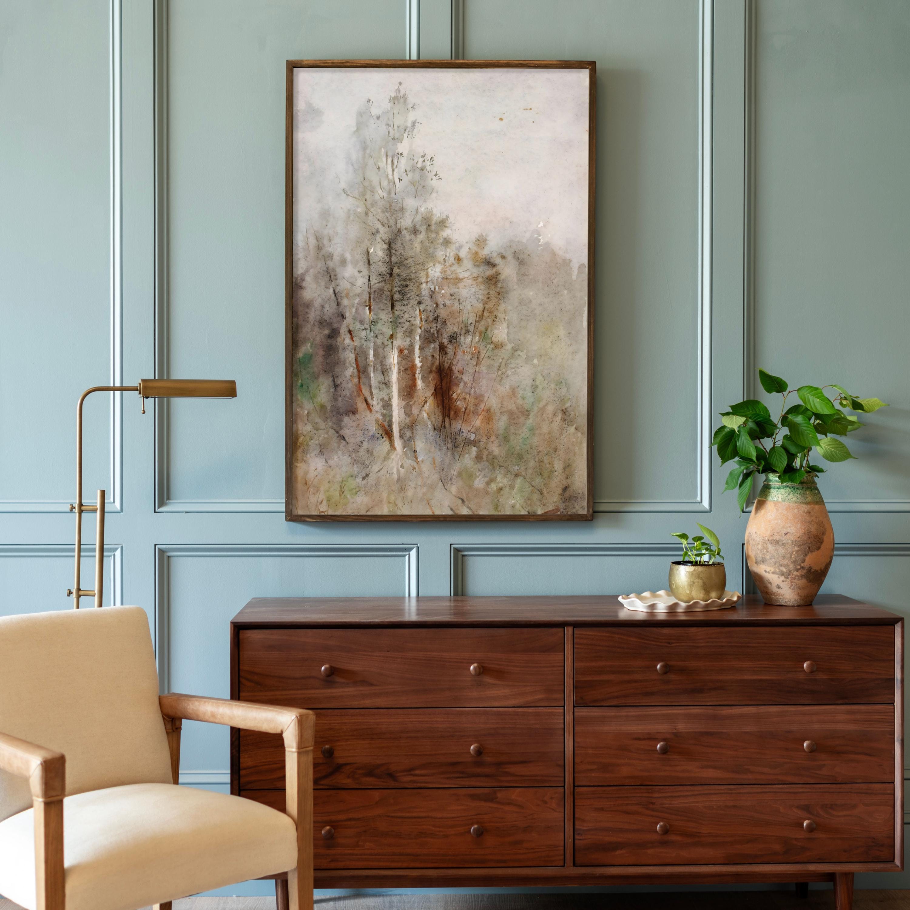 Framed Abstract Tree Art: Vintage Cottagecore Cotton Canvas Print ...