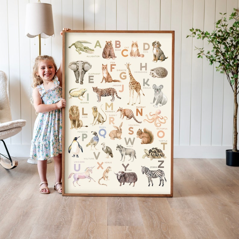 Animal Alphabet Poster | Watercolor Nursery Decor Art, Cotton Canvas ...