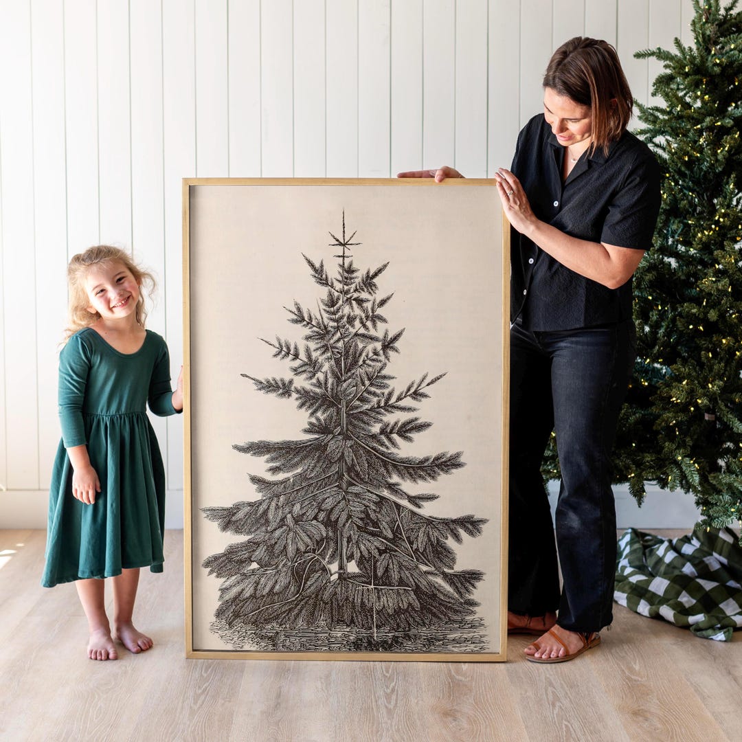 Vintage Christmas Tree Art: Framed Canvas Print, Holiday Decor | F624 ...