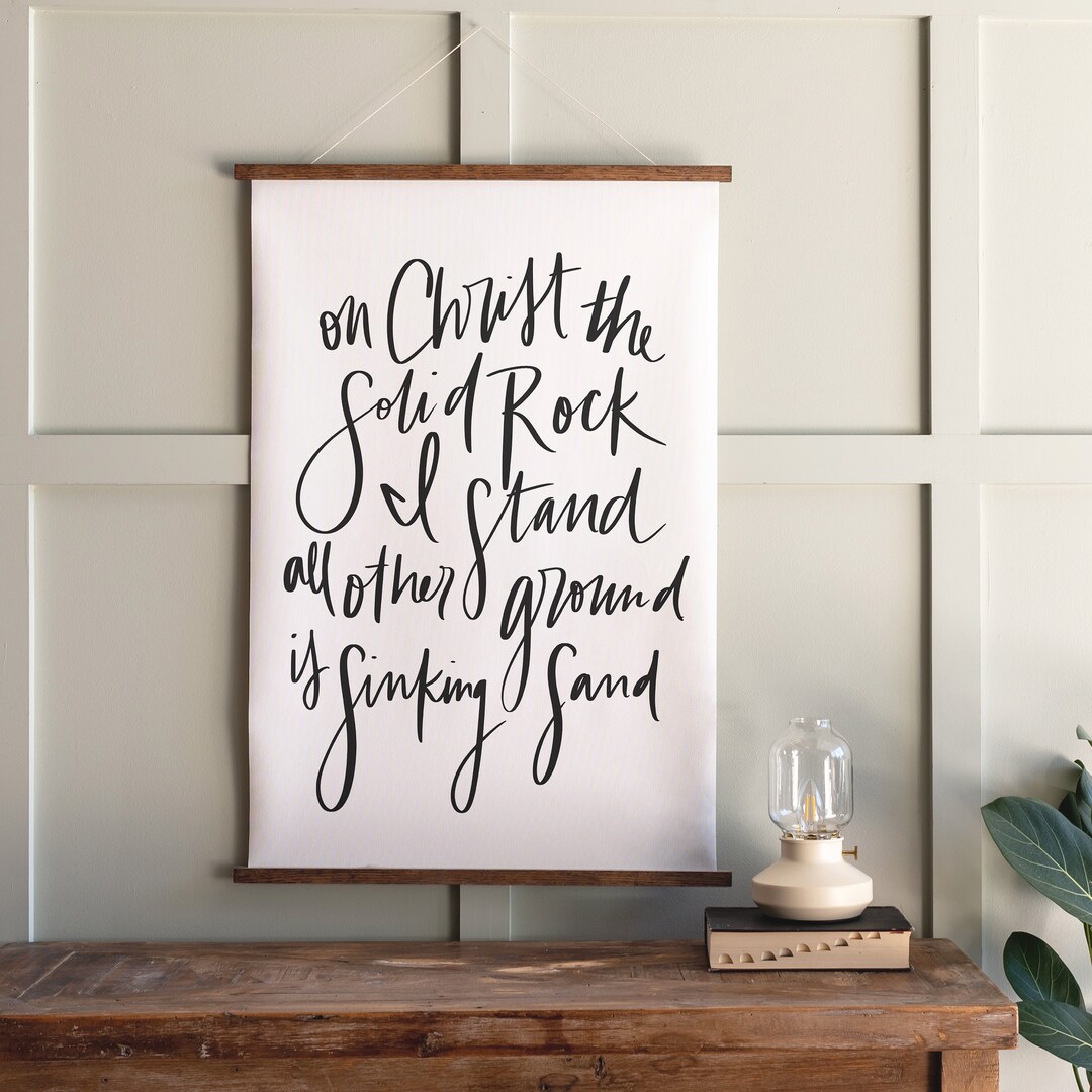 Christ the Solid Rock Canvas Sign: Hand Lettered Christian Wall Art ...