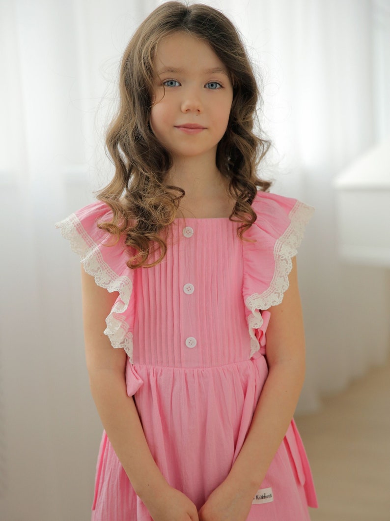 Girl Easter Dress Pastel Pink Organic Cotton Summer Spring Dress For