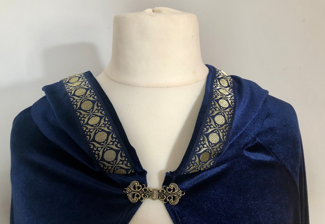 Navy Blue Velvet Wedding Cloak/cape With Hood and Blue /golden Trimming ...