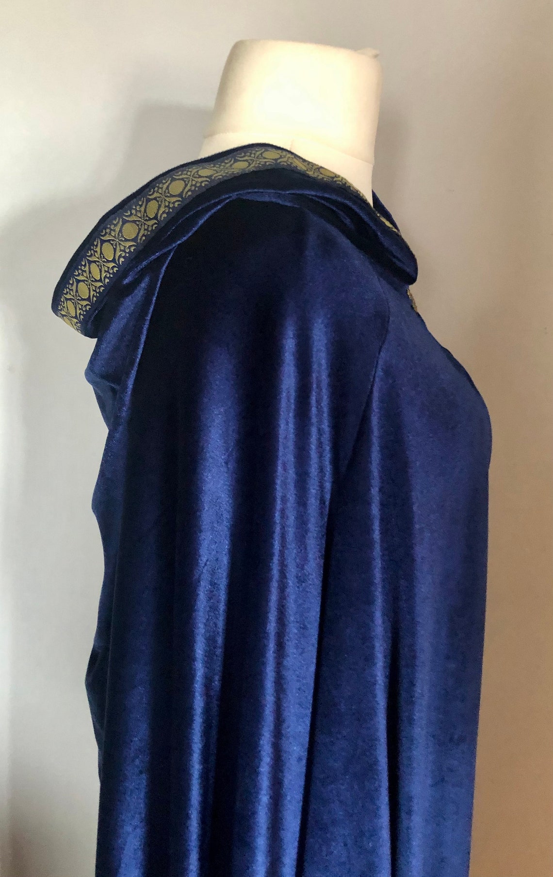 Navy Blue Velvet Wedding Cloak/cape With Hood and Blue /golden - Etsy