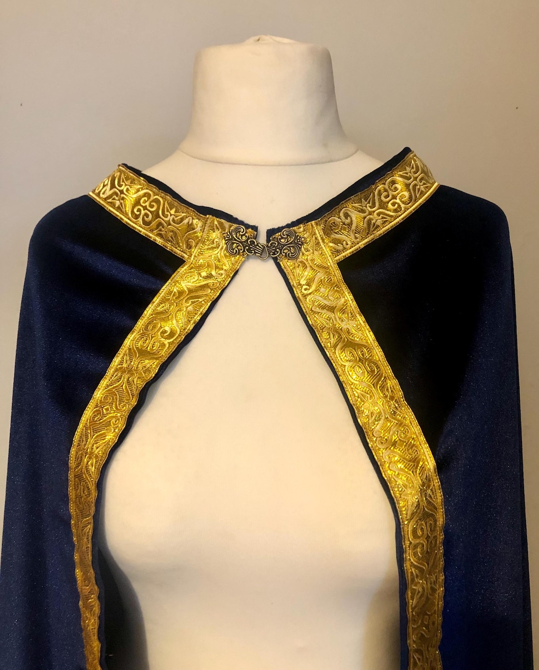 Navy Blue Velvet Cloak With Golden Trimming, Goddess Cloak, Pagan ...