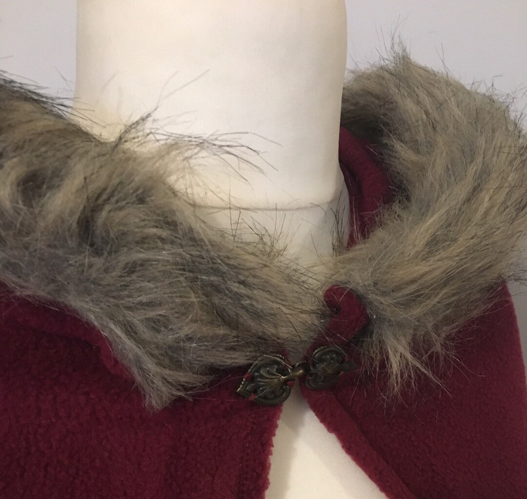 Burgundy Red Capelet With Faux Fur Trimming and Pointed Hood, Goddess ...