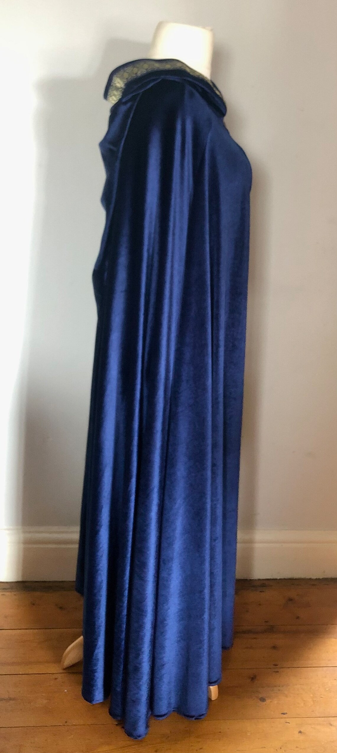Navy Blue Velvet Wedding Cloak/cape With Hood and Blue /golden - Etsy