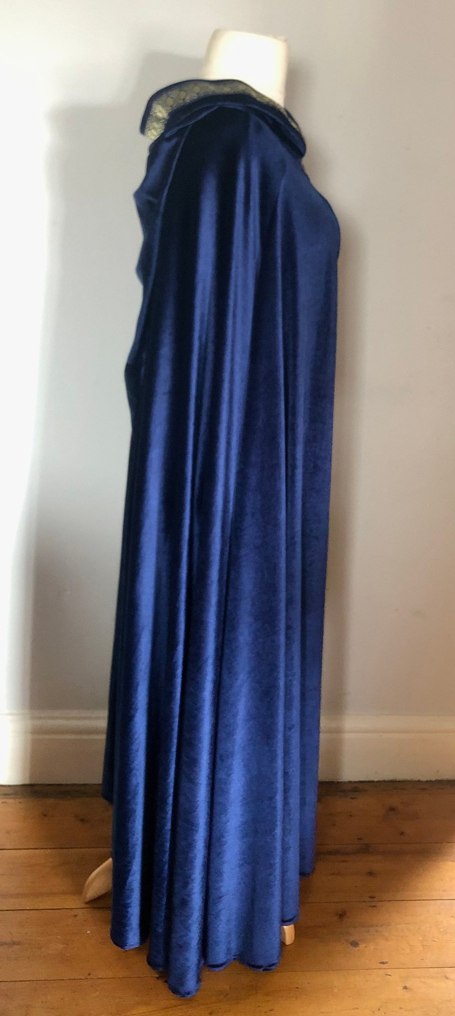 Navy Blue Velvet Wedding Cloak/cape With Hood and Blue /golden - Etsy