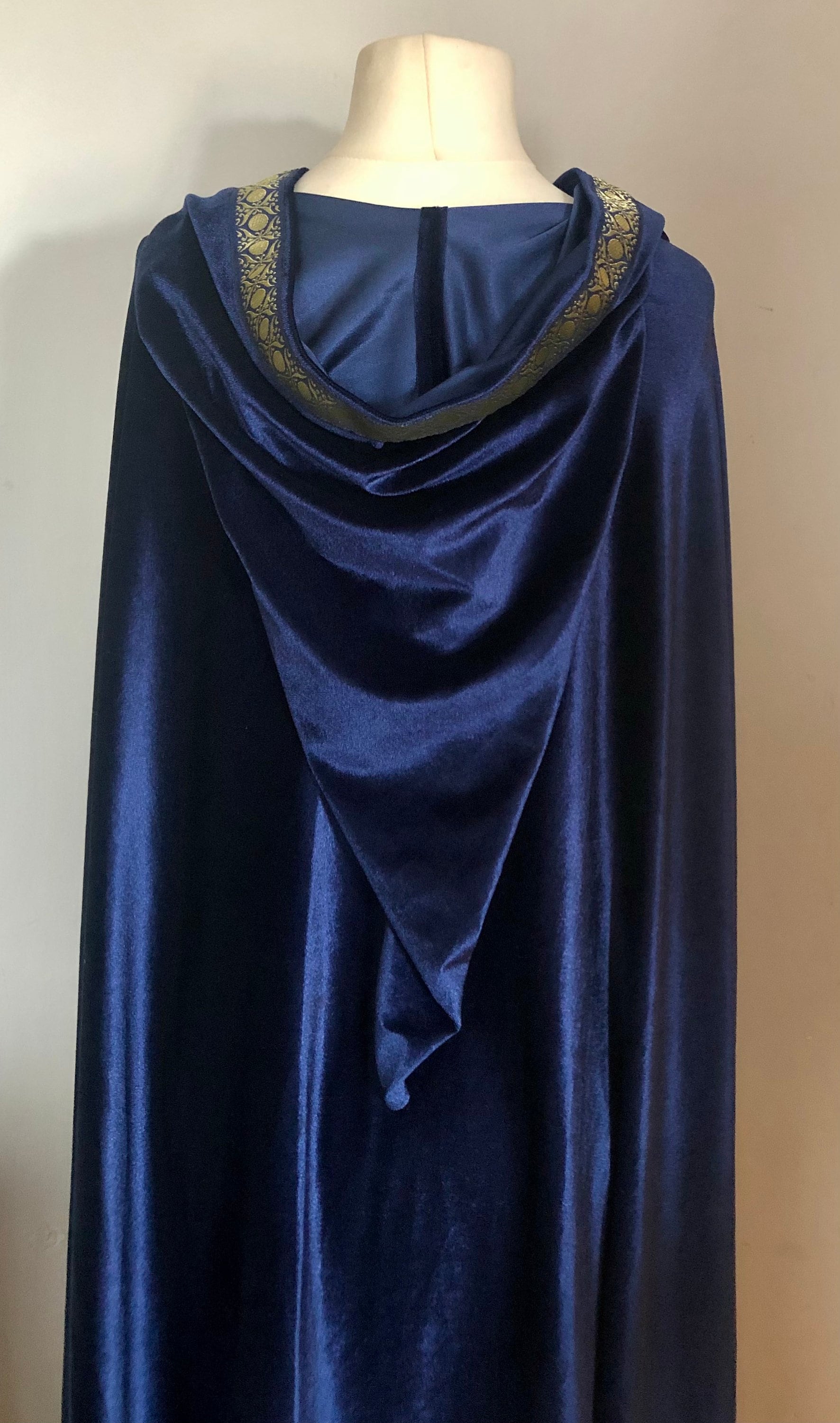 Navy Blue Velvet Wedding Cloak/cape With Hood and Blue /golden - Etsy