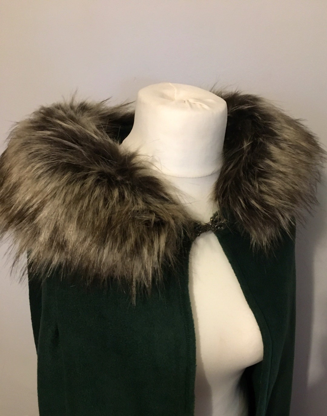 Dark Green Cloak With Faux Fur Lined Hood and Trimming , Blodeuwedd ...