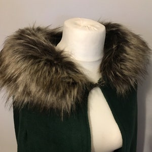 Dark Green Cloak With Faux Fur Lined Hood and Trimming , Blodeuwedd ...