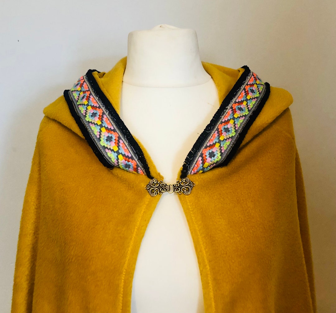 Ochre Yellow Anti Pil Polarfleece Cloak With Hood and Multicoloured ...