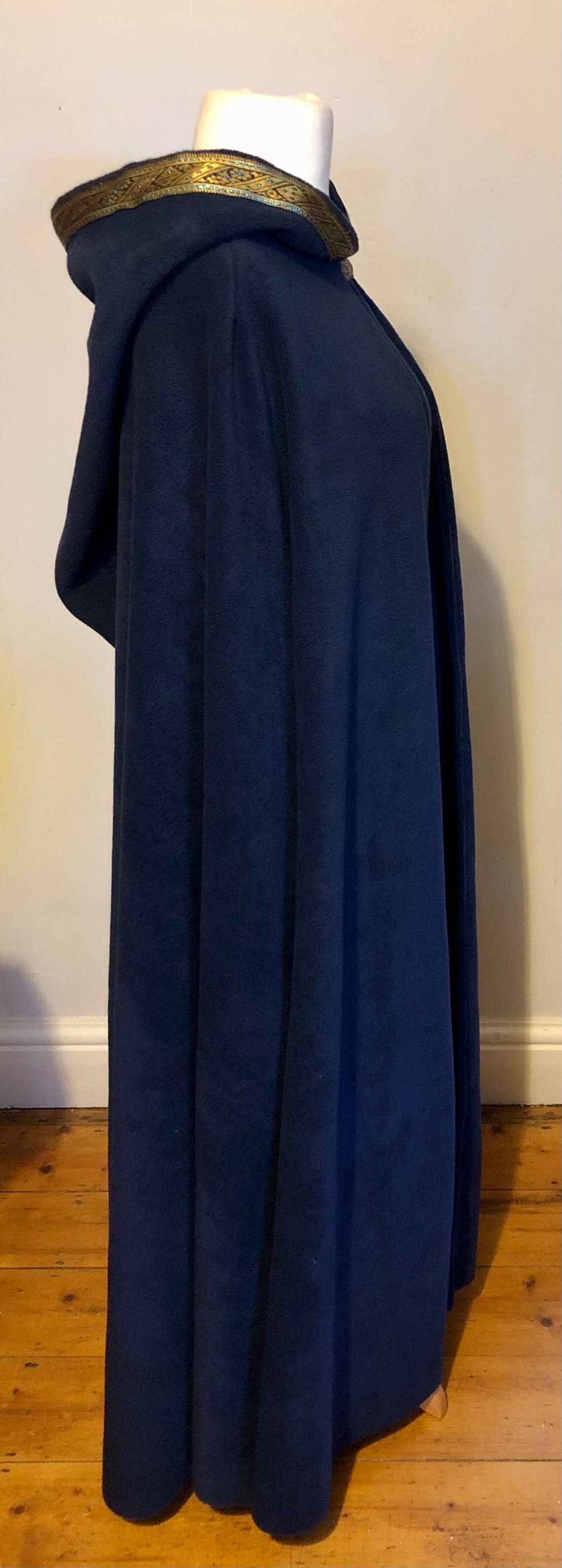 Navy Goddess Fleece Hooded Cloak With Silver Trim - Etsy