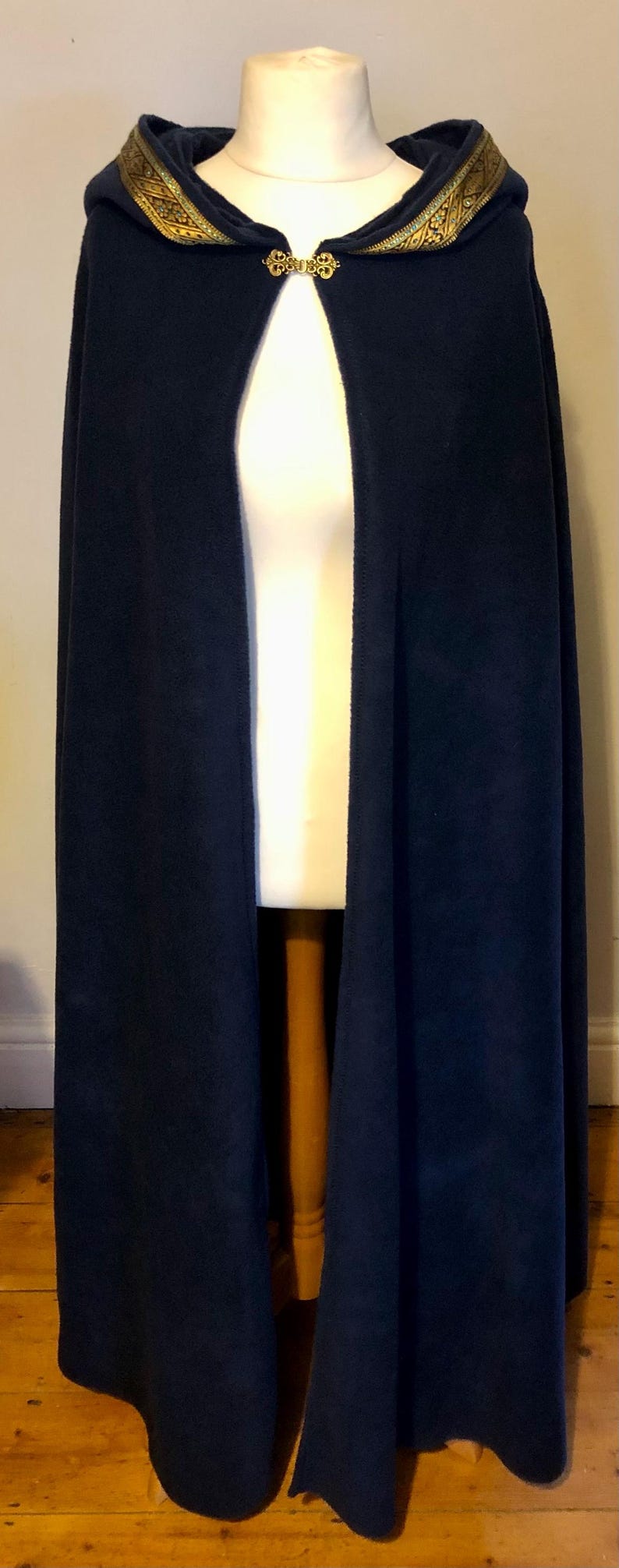 Navy Goddess Fleece Hooded Cloak With Silver Trim - Etsy