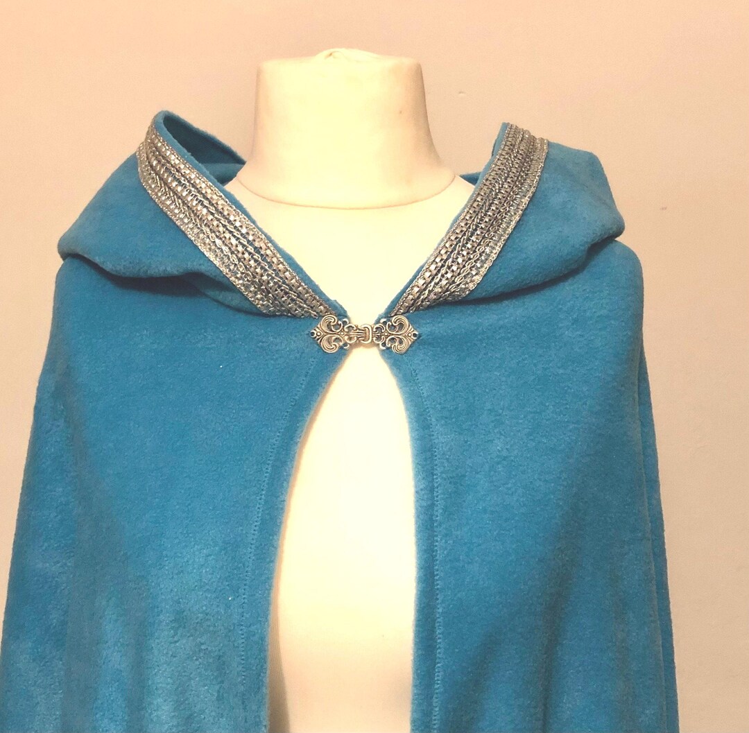 Turquoise Anti Pil Polar Fleece Cloak/cape With Hood and Silver/golden ...